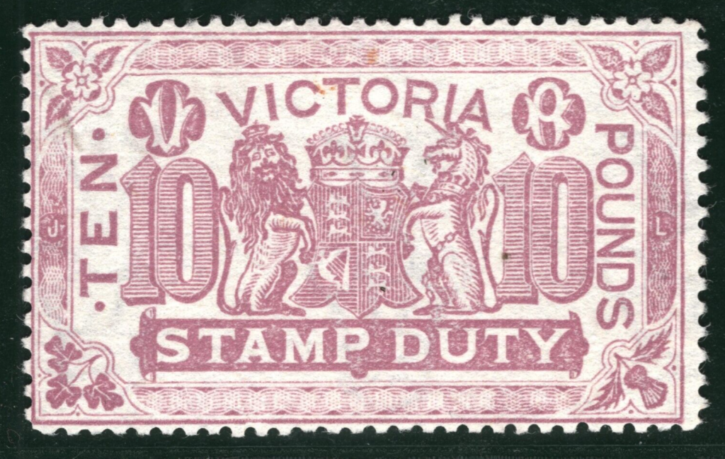 Australia States VICTORIA £10 High Value *TEN POUNDS* STAMP DUTY Mint ...