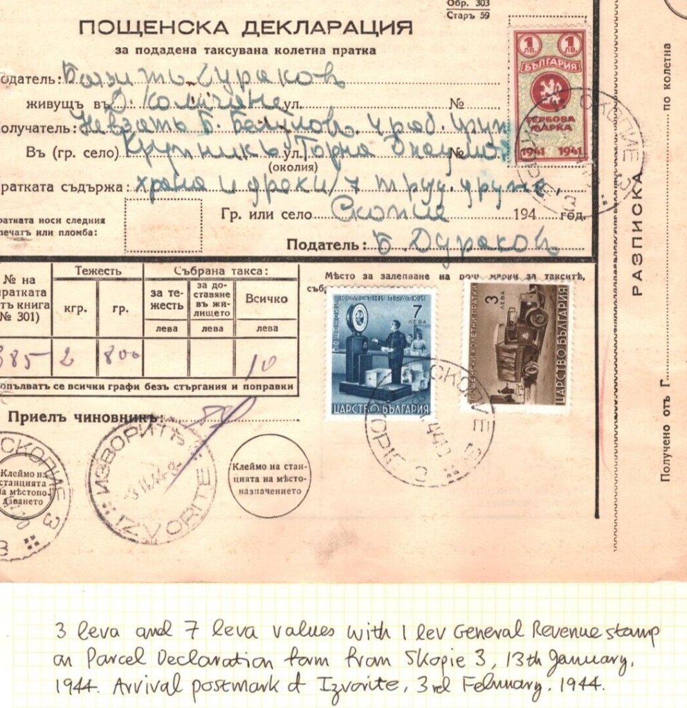 BULGARIA USED MACEDONIA WW2 *PARCEL POST FORM* Skopje 1941 Izvorit ...