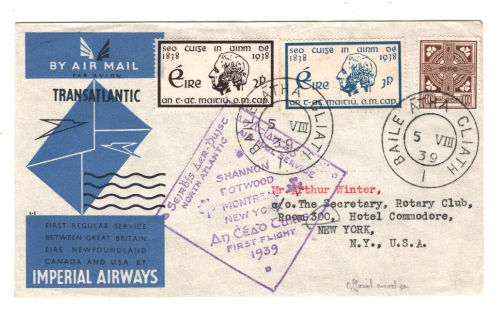 EIRE IRELAND 1939 Cover *IMPERIAL AIRWAYS* FIRST FLIGHT USA Father ...