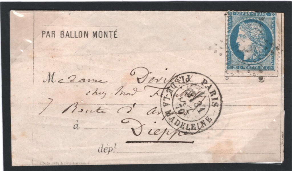 FRANCE Cover *PAR BALLON MONTE* 1870 PARIS SIEGE Air Mail BALLOON ...