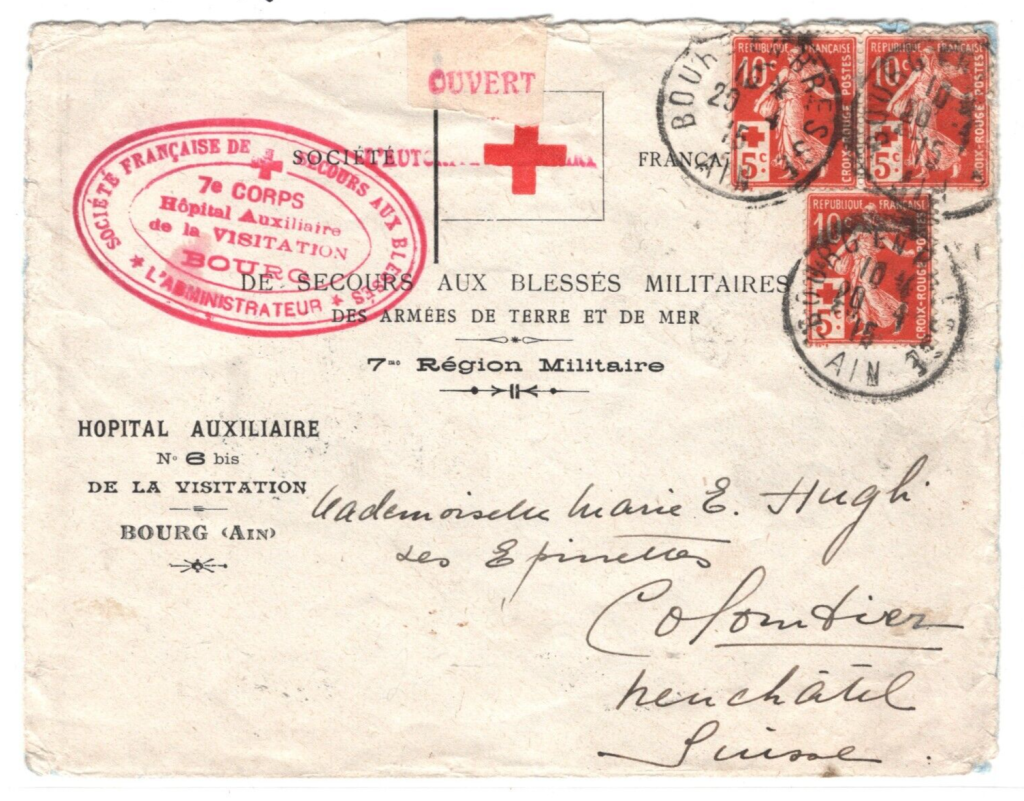 FRANCE WW1 HOSPITAL Cover Bourg RED CROSS STAMPS{3} Censor 1915 ...