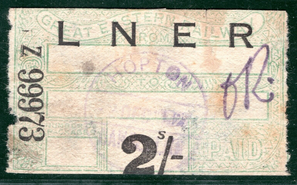GB GER Railway Stamp 2s *LNER* PROVISIONAL Used HOPTON ex LACY-SPENCER ...