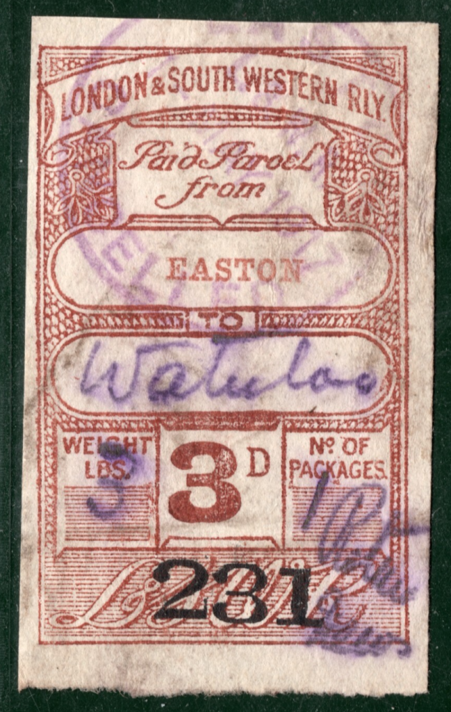 GB Isle PORTLAND Dorset LSWR RAILWAY Parcel Stamp 3d *EASTON* STATION ...