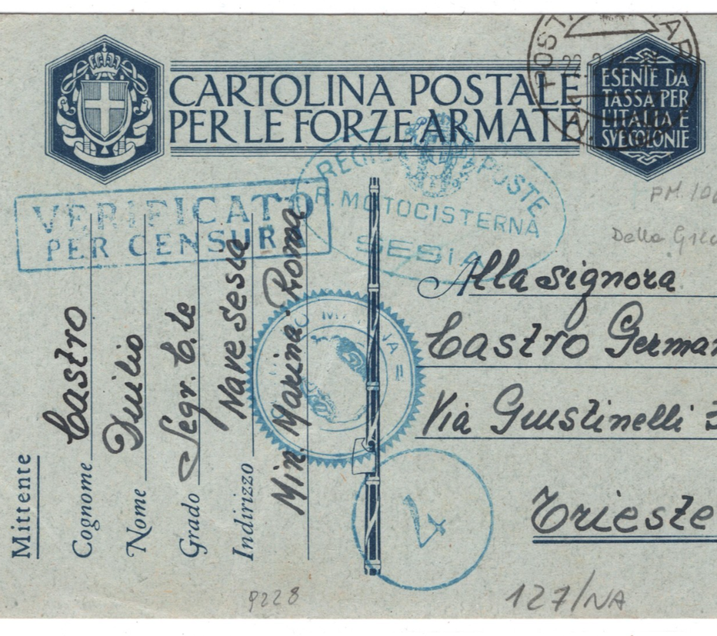 ITALY NAVAL Greece WW2 Card SHIP *MOTOCISTERNA SESIA* 1942 Censor ...