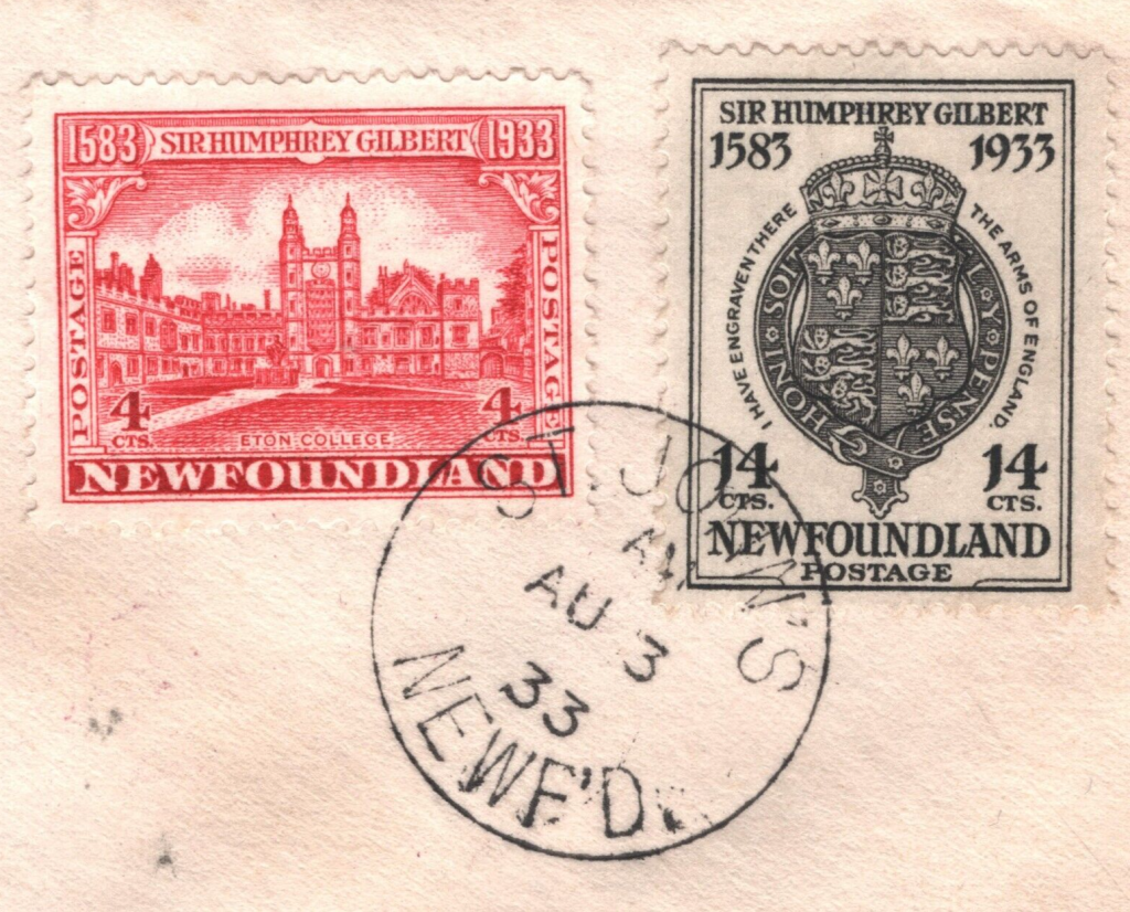 NEWFOUNDLAND 1933 FDC *Humphrey Gilbert* 4c ETON 14c First Day Cover SIGNED XC86 - Samwells ...