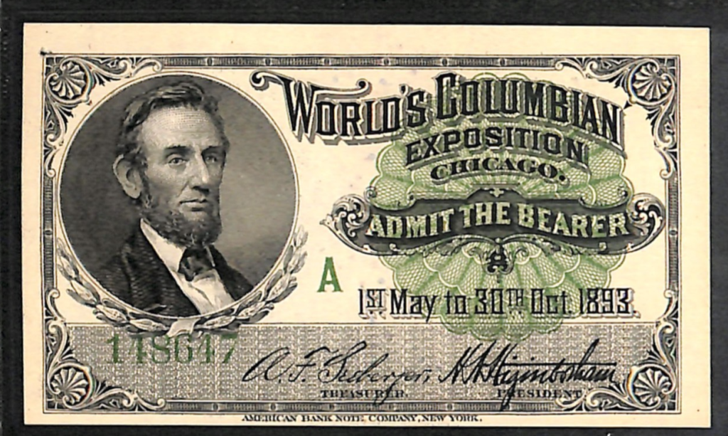 US WORLD'S COLUMBIAN EXPOSITION 1893 CHICAGO Ticket USA VS97 - Samwells ...