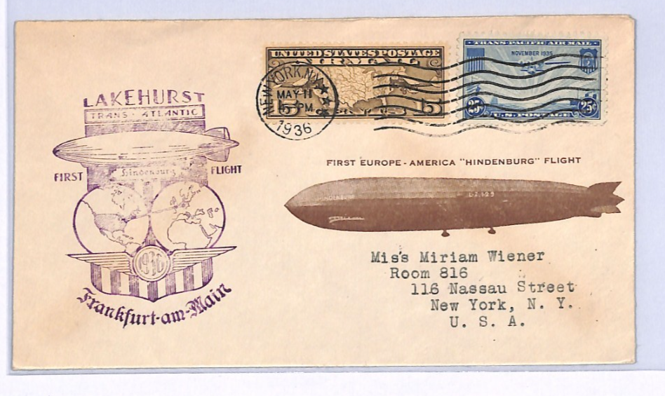 USA HINDENBURG ZEPPELIN Air ILLUSTRATED Cover FIRST FLIGHT 1936 ...